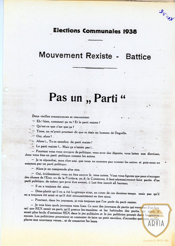 BATTICE-1938 -Tract Electoral Rexiste - ARVIA Archives Herve