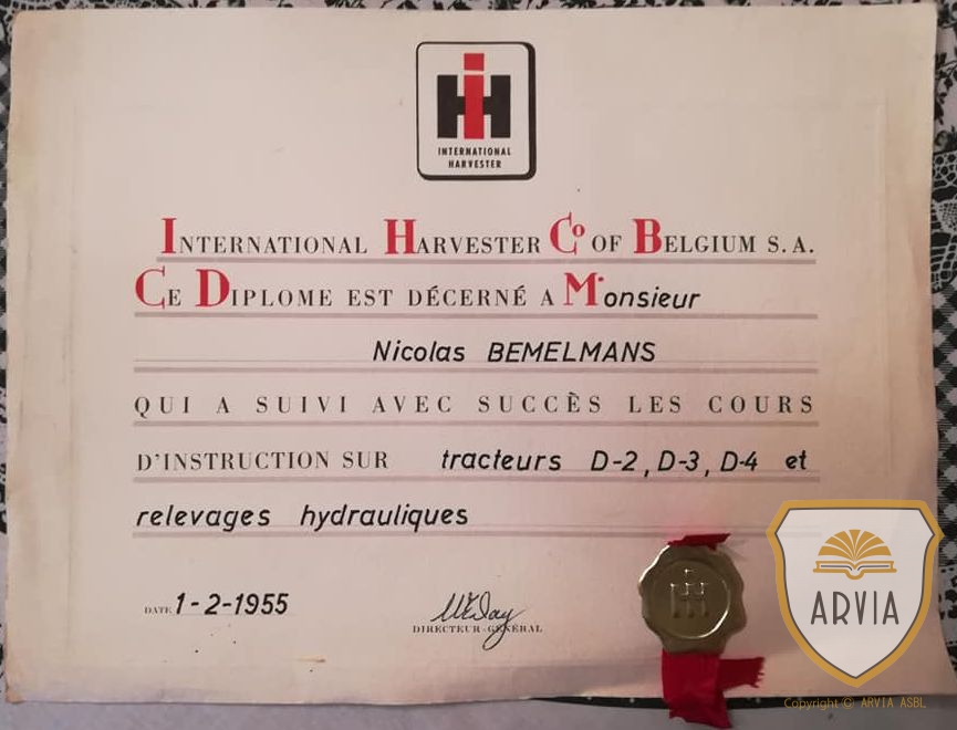 BATTICE -1955 - Diplôme de Nicolas BEMELMANS - Hydraulique... - ARVIA ...