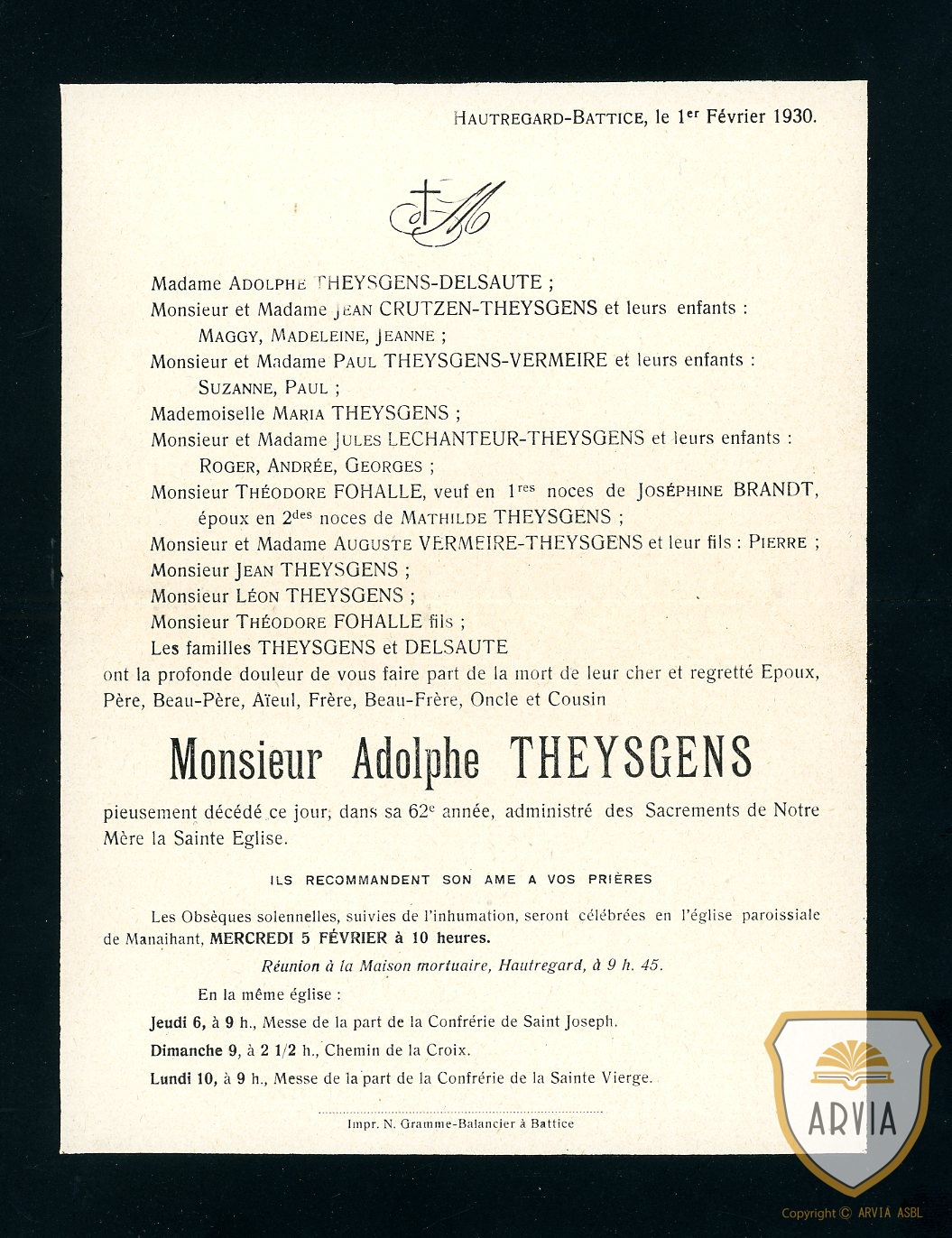 CHAINEUX - Hautregard - 1930 - Adolphe THEYSGENS - DELSAUTE ( mortuaire ...