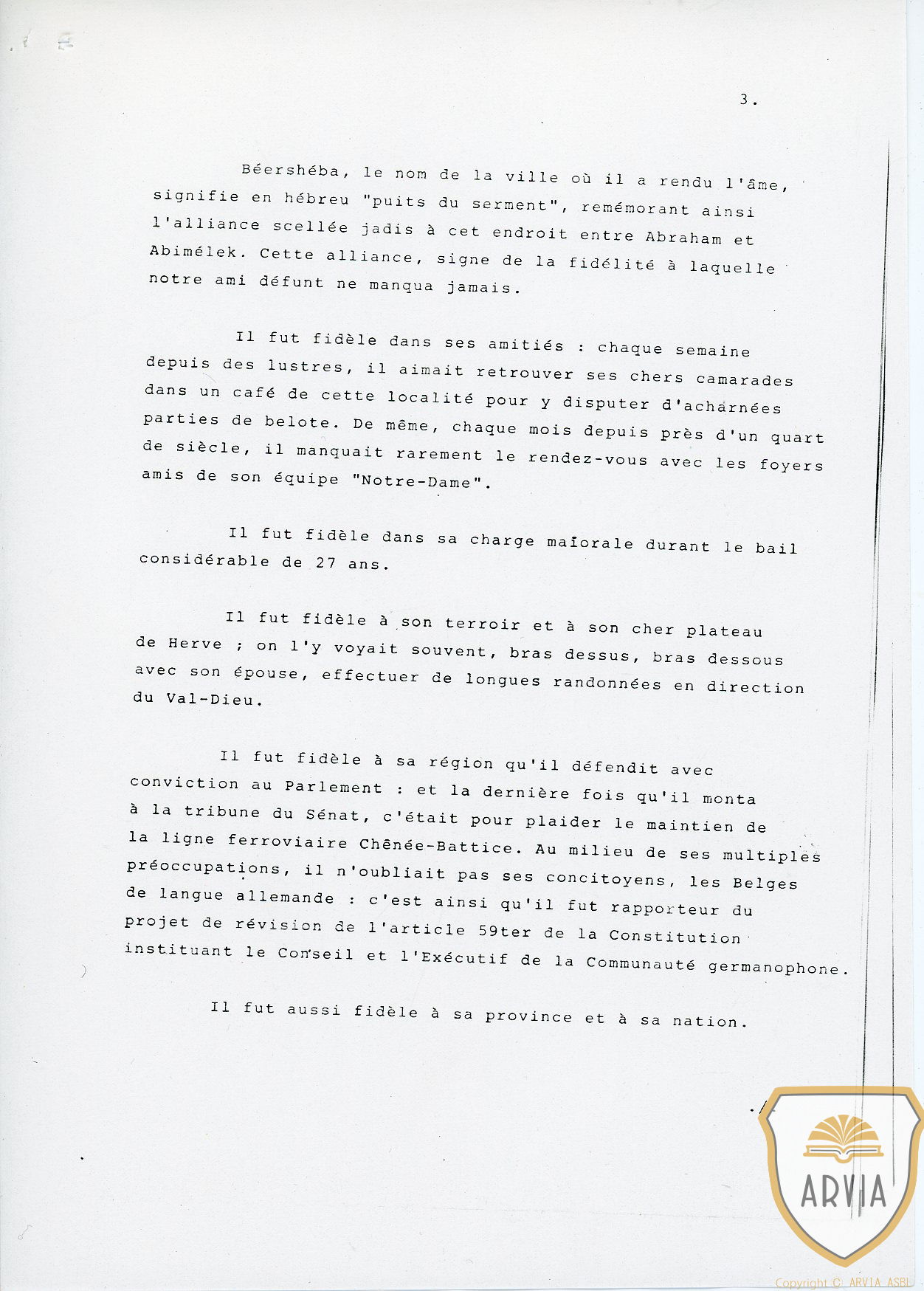 BATTICE - 1985 - Eloge funèbre aux obsèques de Georges GRAMME ...