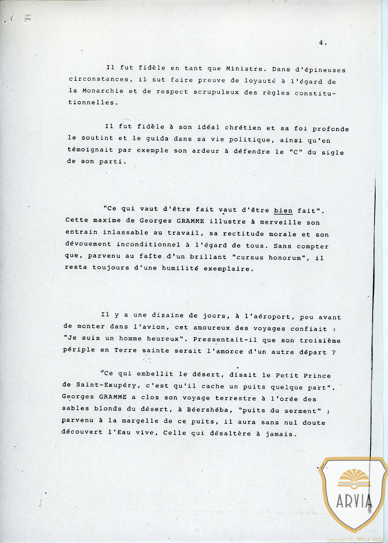BATTICE - 1985 - Eloge funèbre aux obsèques de Georges GRAMME ...